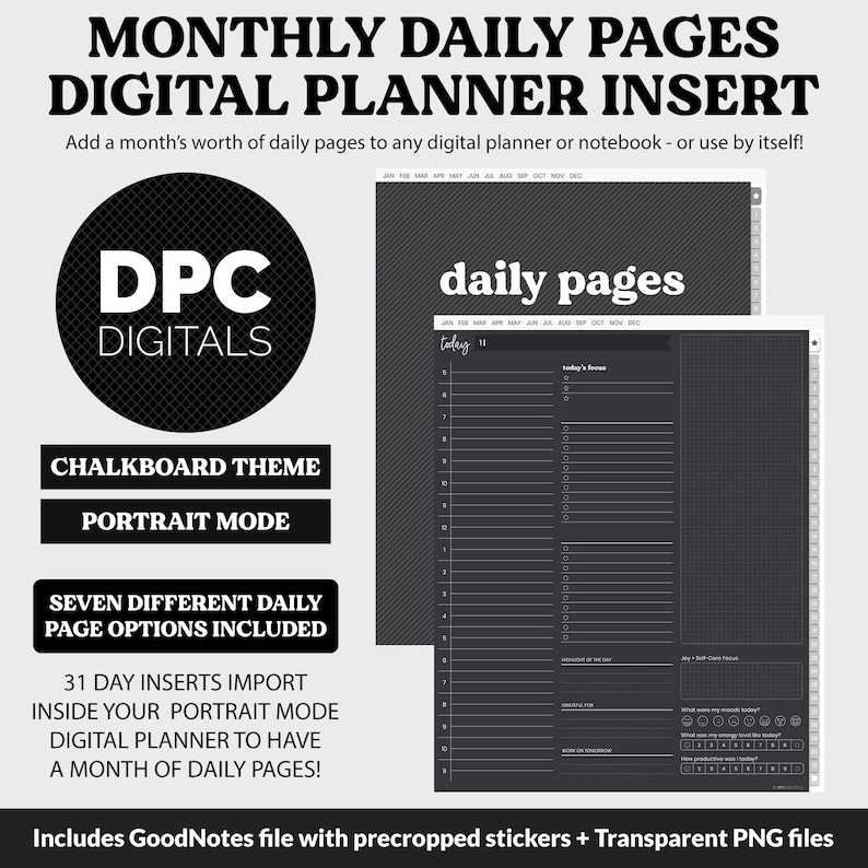 Linked Daily Portrait Digital Planner Insert | Chalkboard Theme | iPad ...