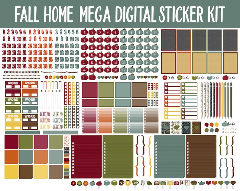 Fall Home Digital Planner Sticker Mega Kit | iPad & Android | November ...