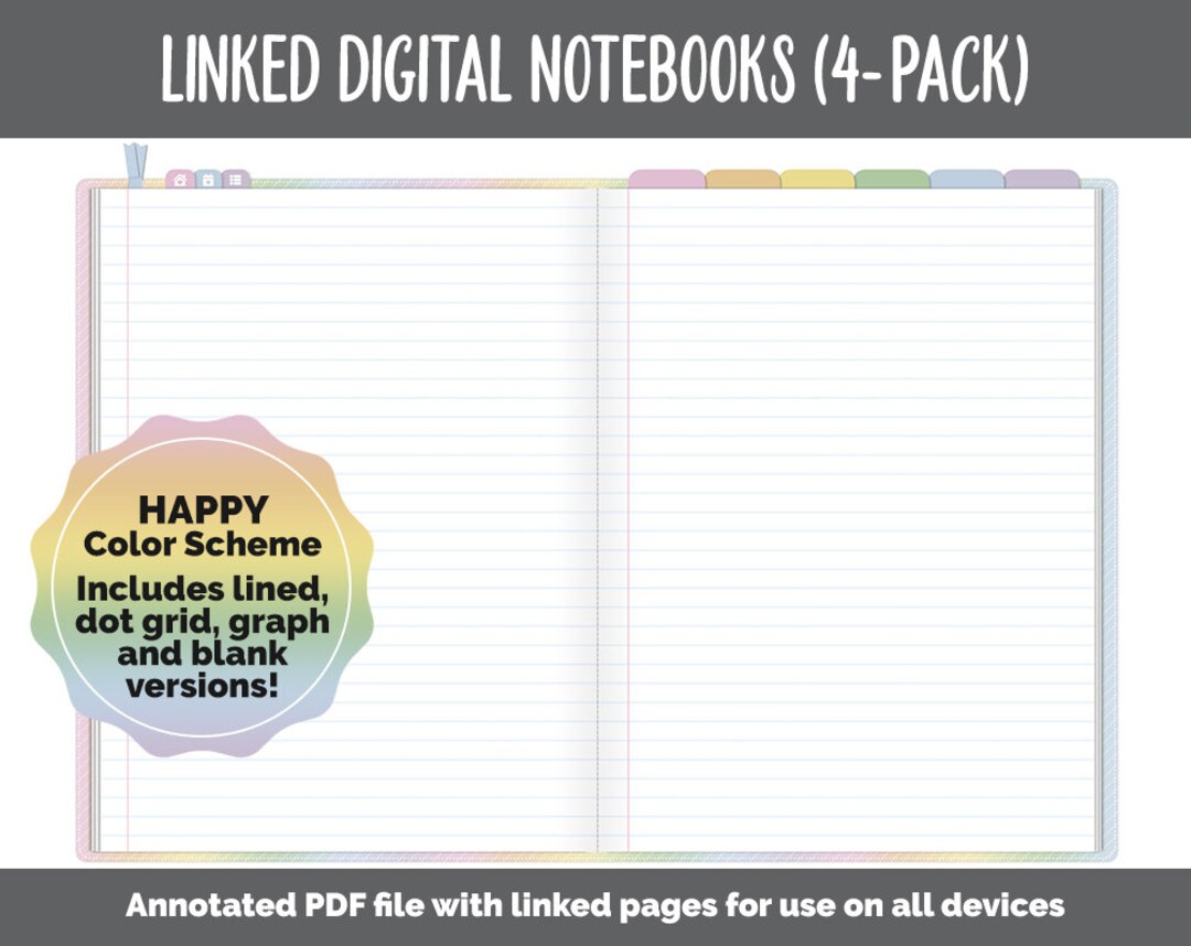 Linked Digital Notebooks 4- Pack | Happy Theme | Goodnotes, iPad ...