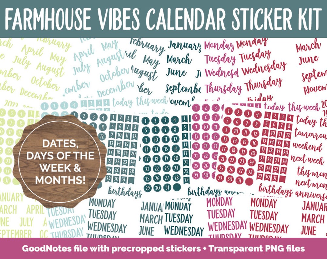 Farmhouse Vibes Calendar Essentials Digital Planner Stickers ...