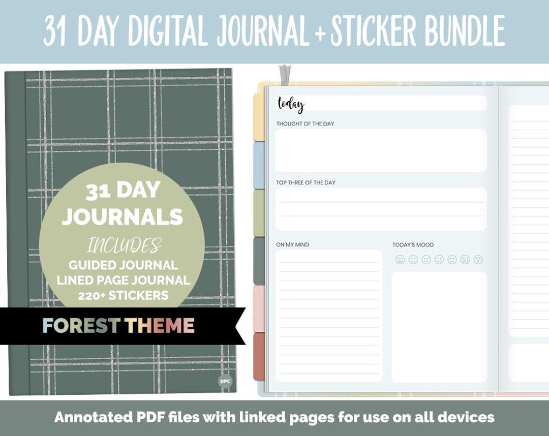 31 Day Digital Journal Sticker Bundle Forest Theme Goodnotes, iPad ...