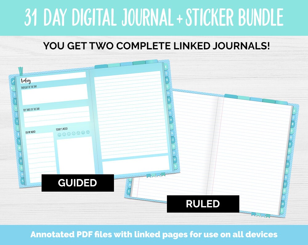 31 Day Digital Journal Sticker Bundle Seaside Goodnotes - Etsy