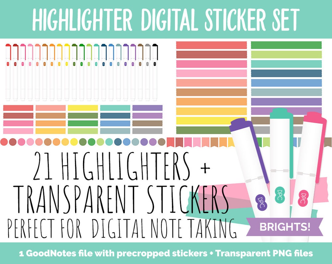 Brights Highlighters & Transparent Washi Digital Stickers | Goodnotes ...