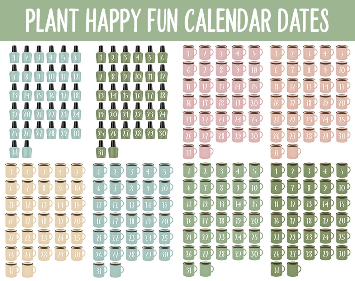 Plant Happy Fun Calendar Date Digital Stickers Goodnotes - Etsy