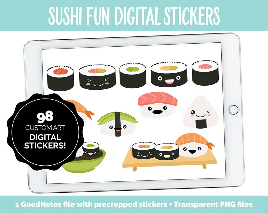 Sushi Fun Digital Stickers | Goodnotes, iPad and Android | Emoji, Mood ...