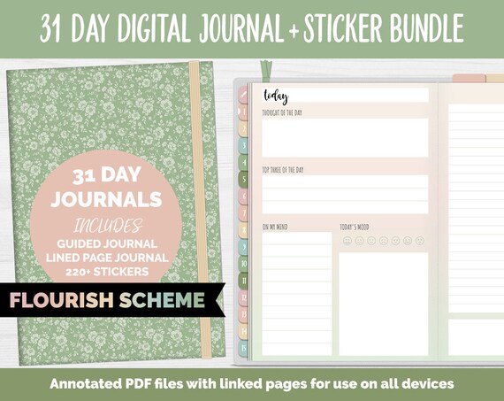 31 Day Digital Journal Sticker Bundle Flourish Theme - Etsy