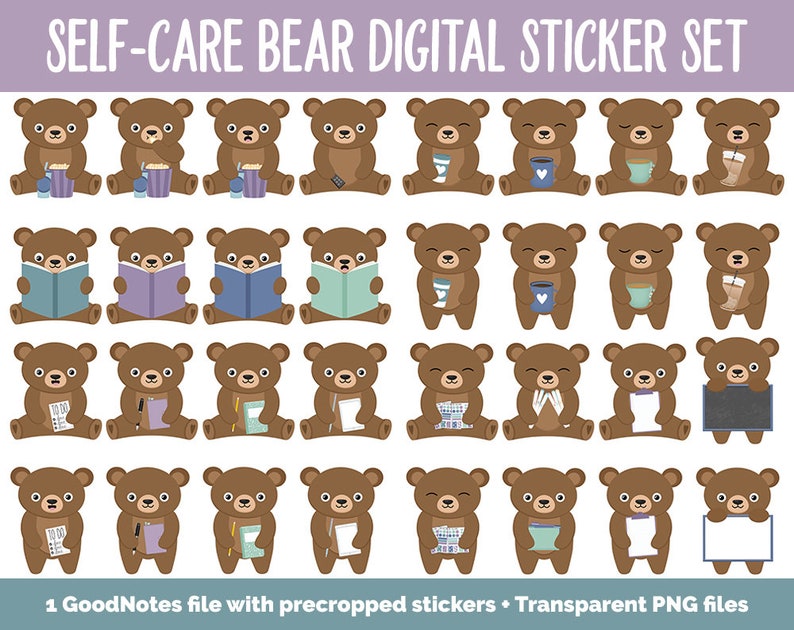Self-care Bear Digital Planner Stickers | iPad & Android | Aurora Theme ...