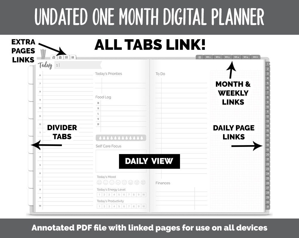 Undated One Month Digital Planner Whiteout Theme Vertical - Etsy