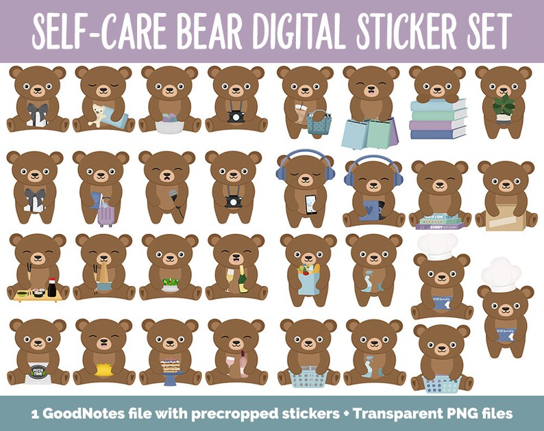 Self-care Bear Digital Planner Stickers | iPad & Android | Aurora Theme ...