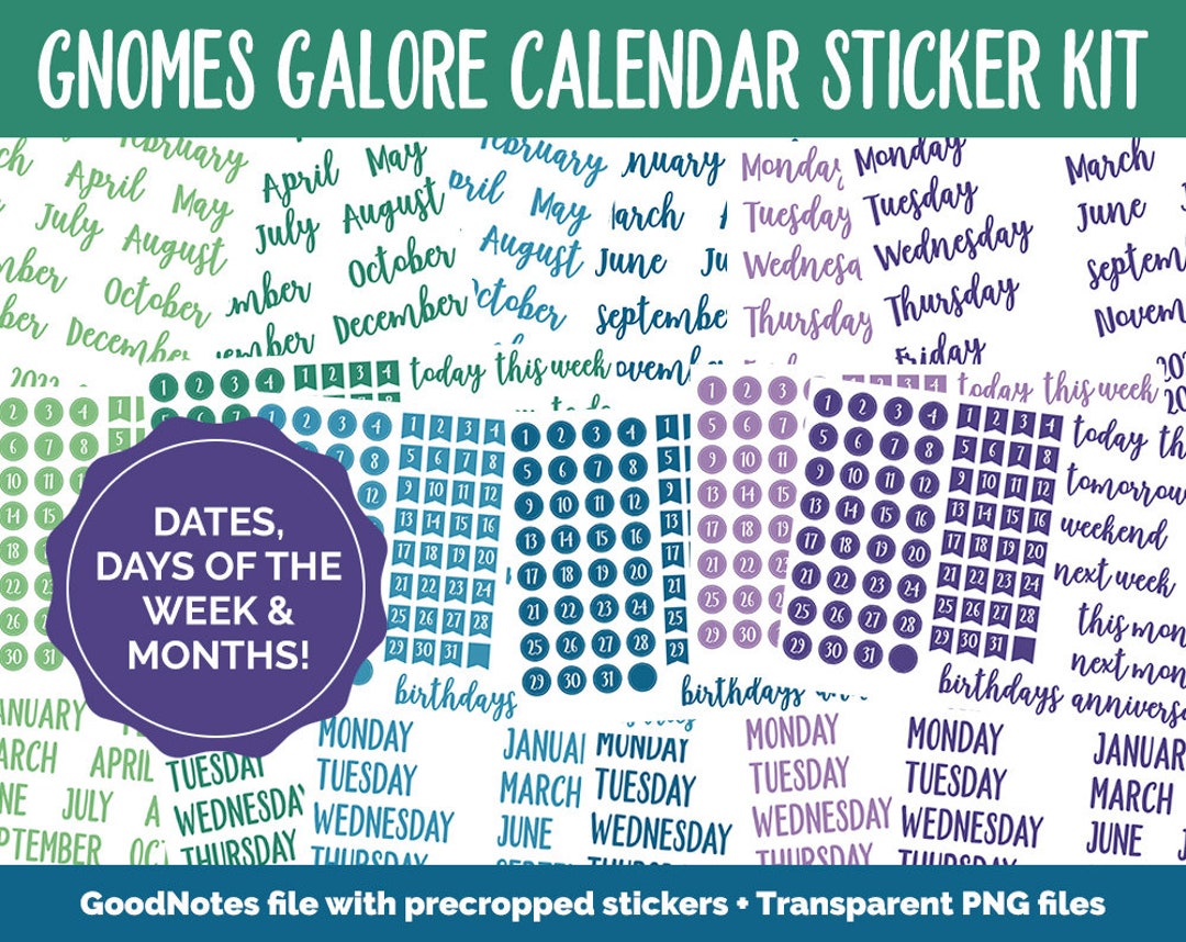 Gnomes Galore Calendar Essentials Digital Planner Stickers | Goodnotes ...