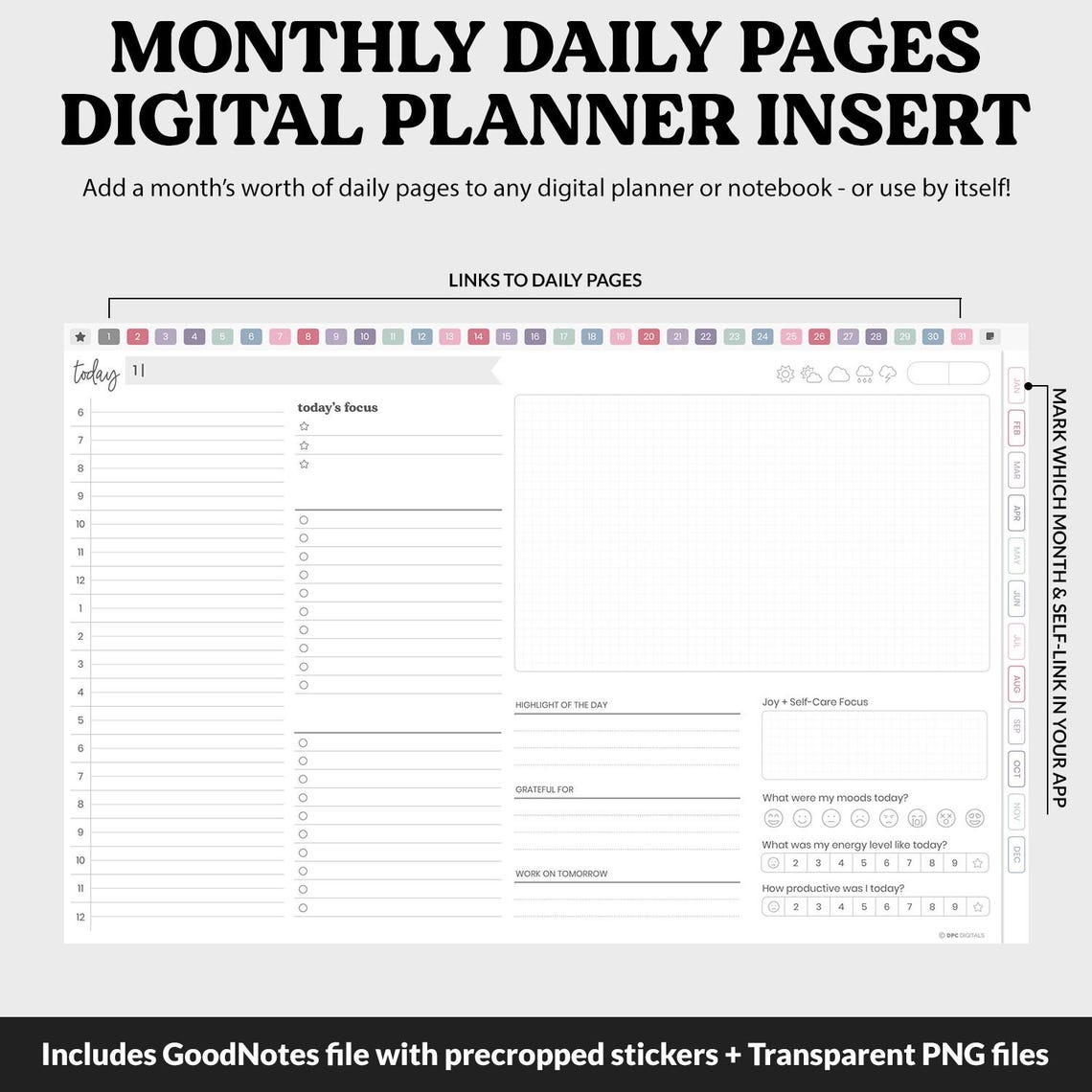 Linked Daily Landscape Digital Planner Insert | Smitten Theme | iPad ...