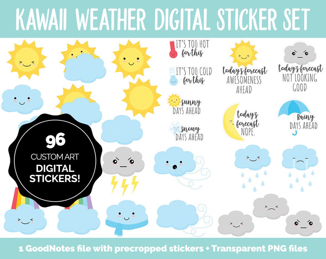Kawaii Weather Digital Stickers | Goodnotes, iPad and Android | Mood ...