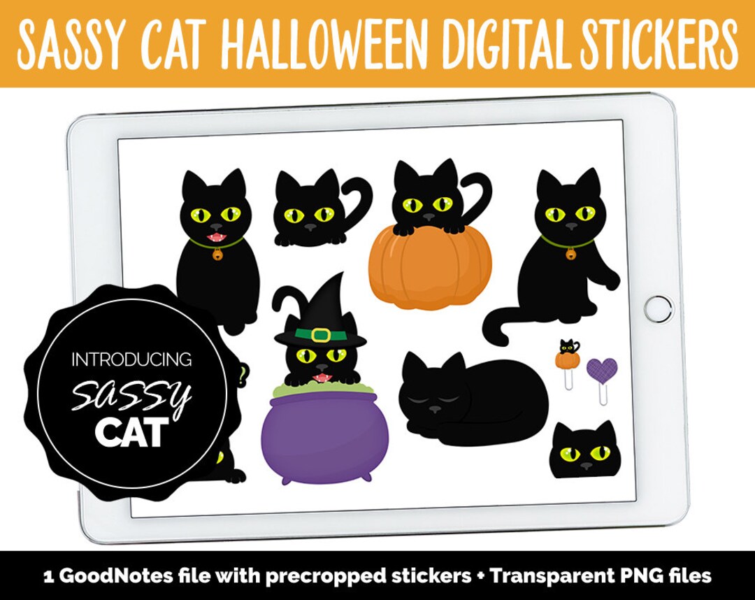 Sassy Cat Halloween Digital Stickers | iPad & Android | Adulting, Kitty ...