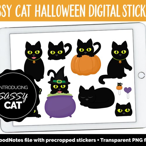 Sassy Cat Halloween Digital Stickers Goodnotes Ipad and - Etsy