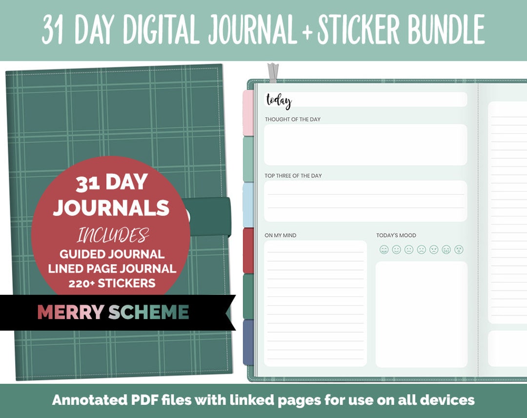 31 Day Digital Journal Sticker Bundle Merry Theme Goodnotes, iPad ...