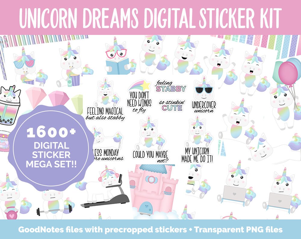 Unicorn collection digital stickers Drawing & Illustration Art ...