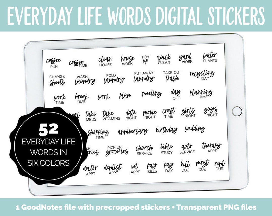 Everyday Life Words Digital Planner Stickers | iPad & Android | Chores ...