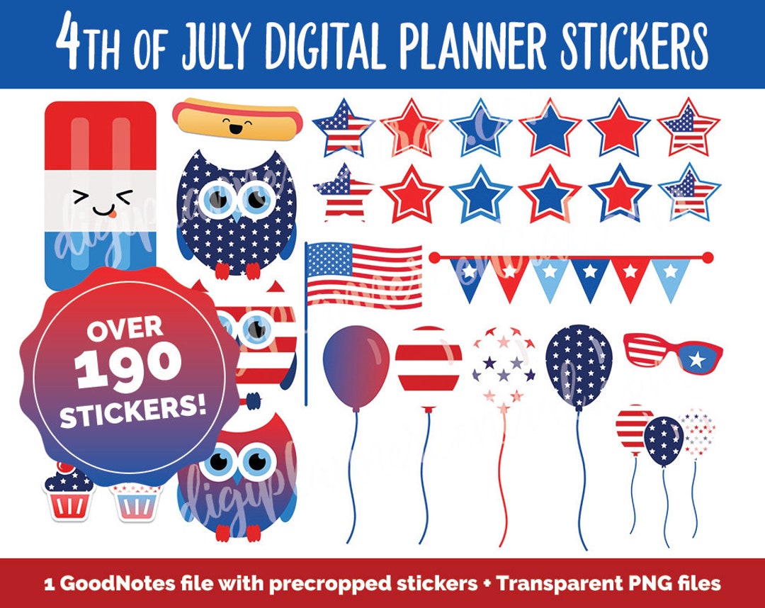4th of July Digital Planner Stickers Kit - 190+ Stickers | Goodnotes ...