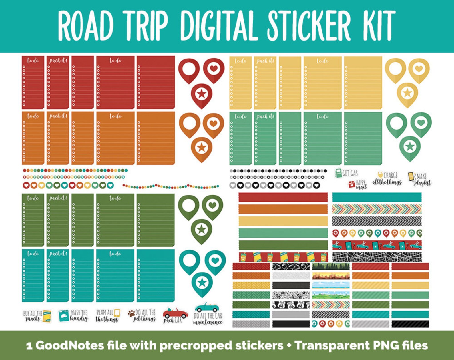 Road Trip Digital Stickers | Goodnotes, iPad and Android | Travel ...