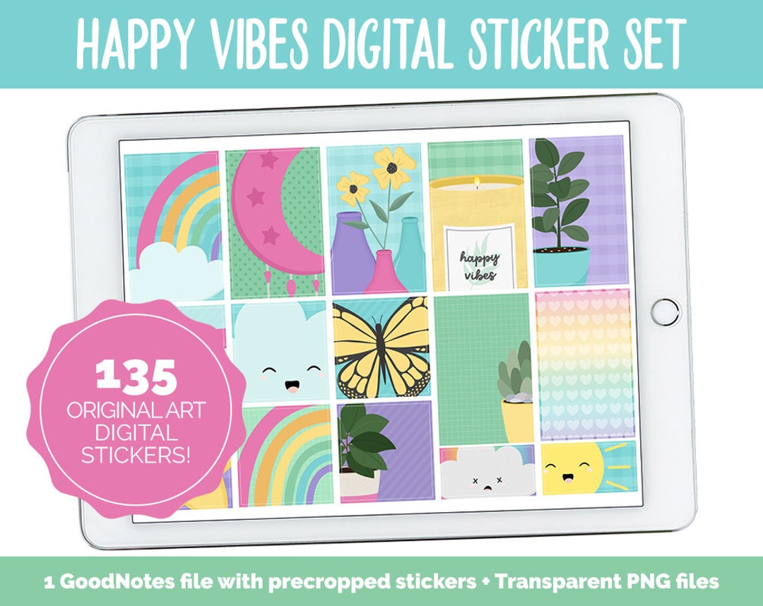Happy Vibes Digital Planner Stickers | iPad & Android | Rainbow Theme ...