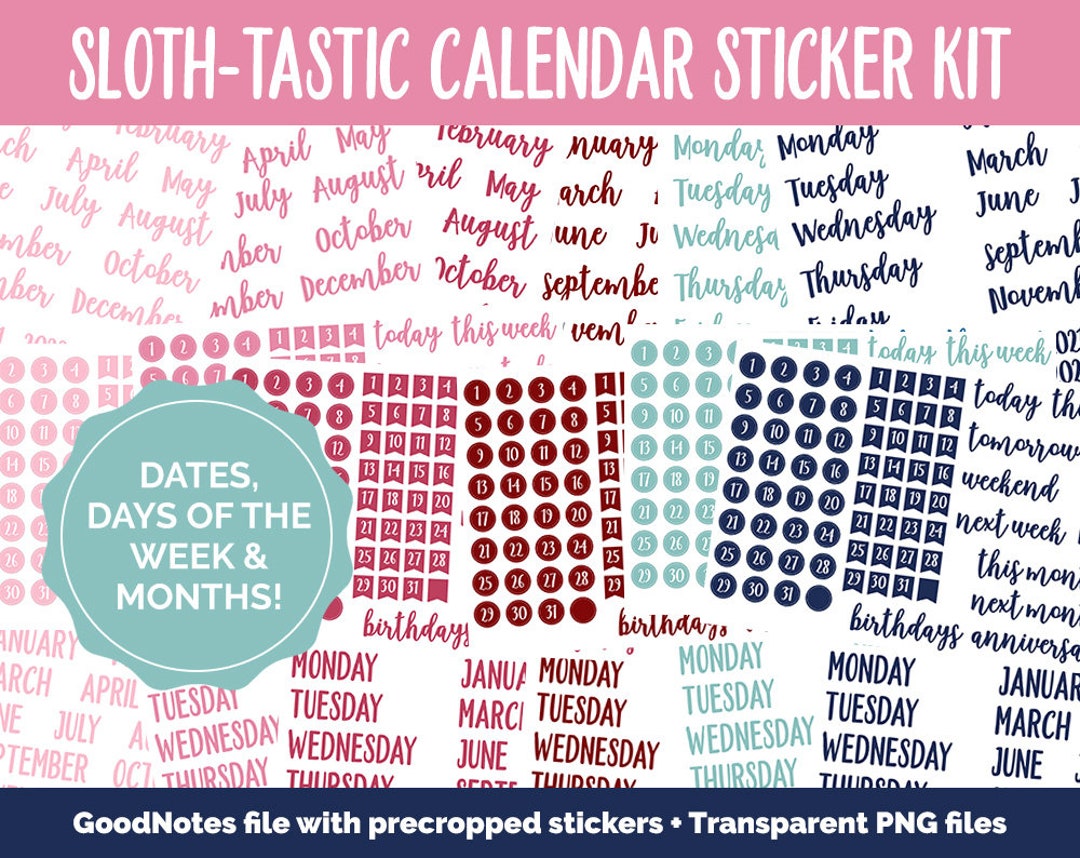 Sloth-tastic Calendar Essentials Digital Planner Stickers | Goodnotes ...