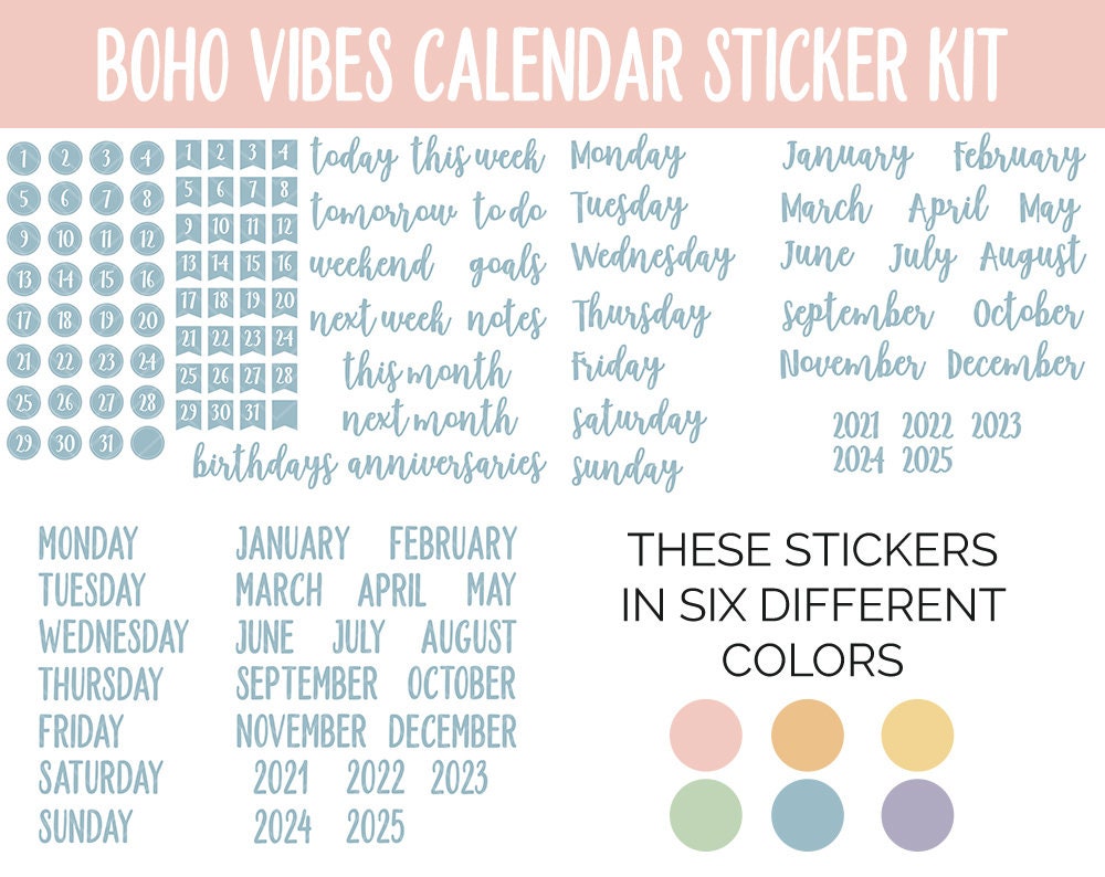 Boho Vibes Calendar Essentials Digital Planner Stickers - Etsy