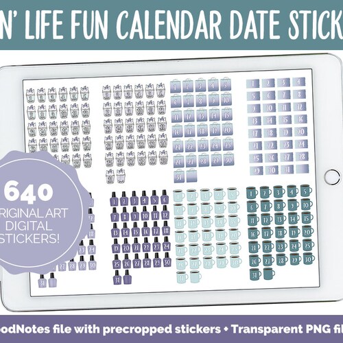 Plant Happy Fun Calendar Date Digital Stickers Goodnotes - Etsy