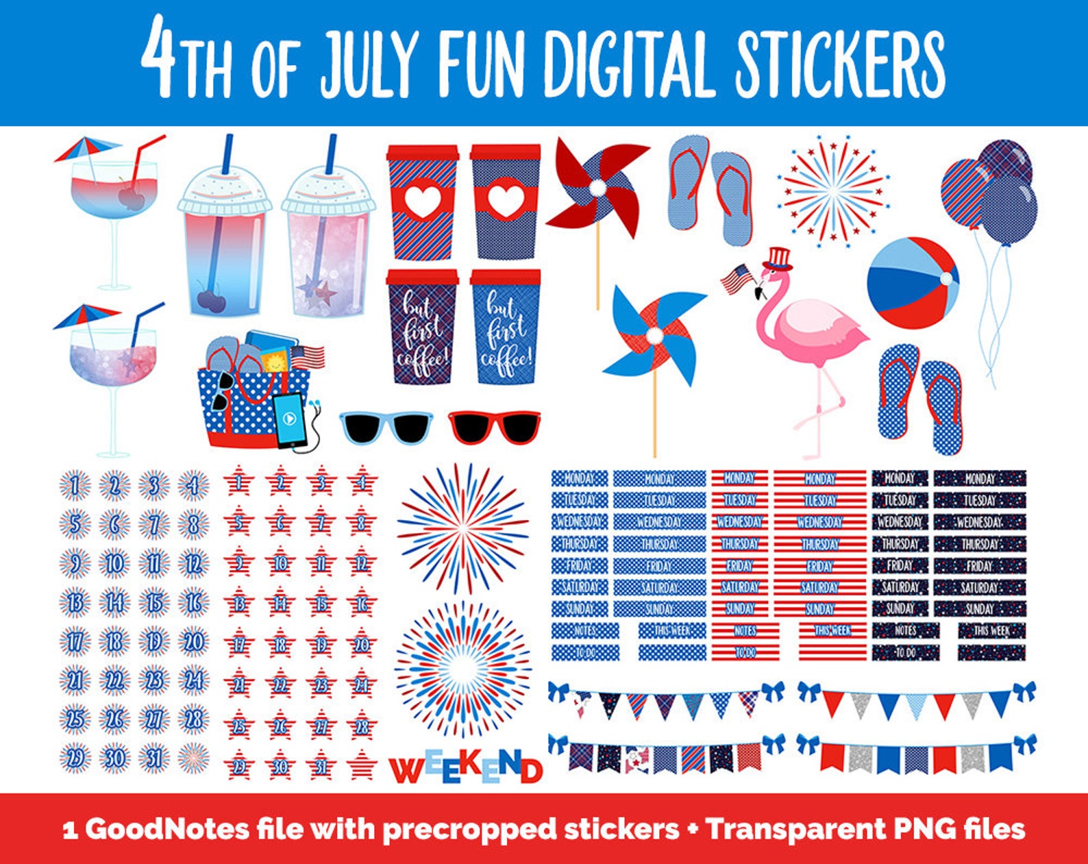 4th of July Fun Digital Planner Stickers Goodnotes, iPad and Android ...