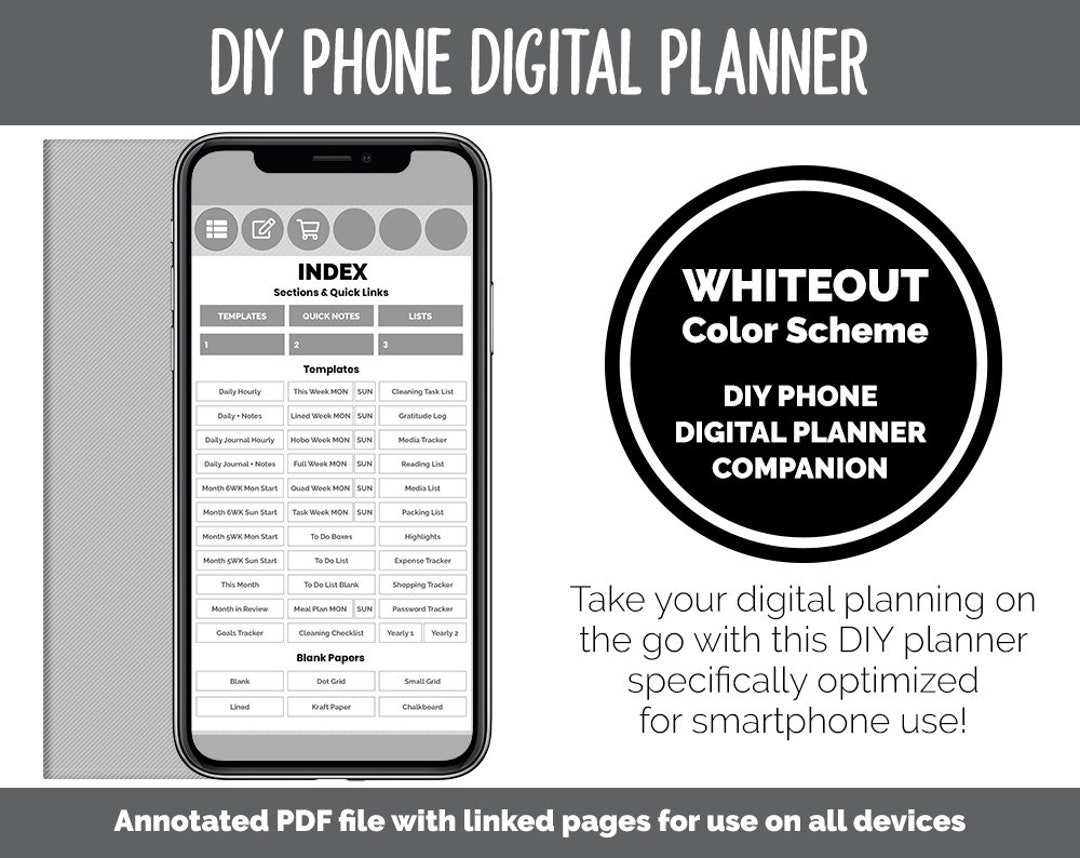 DIY Phone Digital Planner | Whiteout Theme | Goodnotes, iPad & Android ...