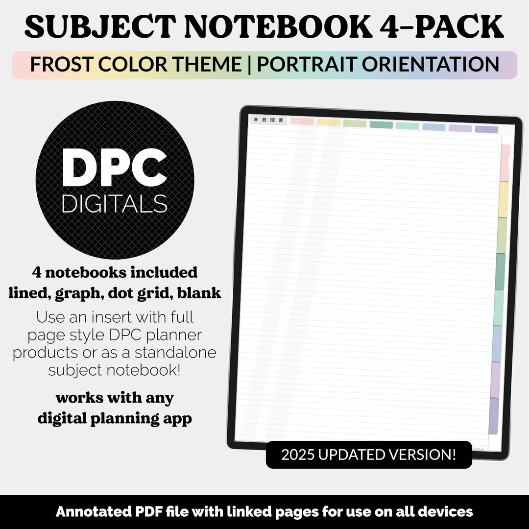8-subject Portrait Digital Notebooks 4- Pack | Frost Theme | Goodnotes ...