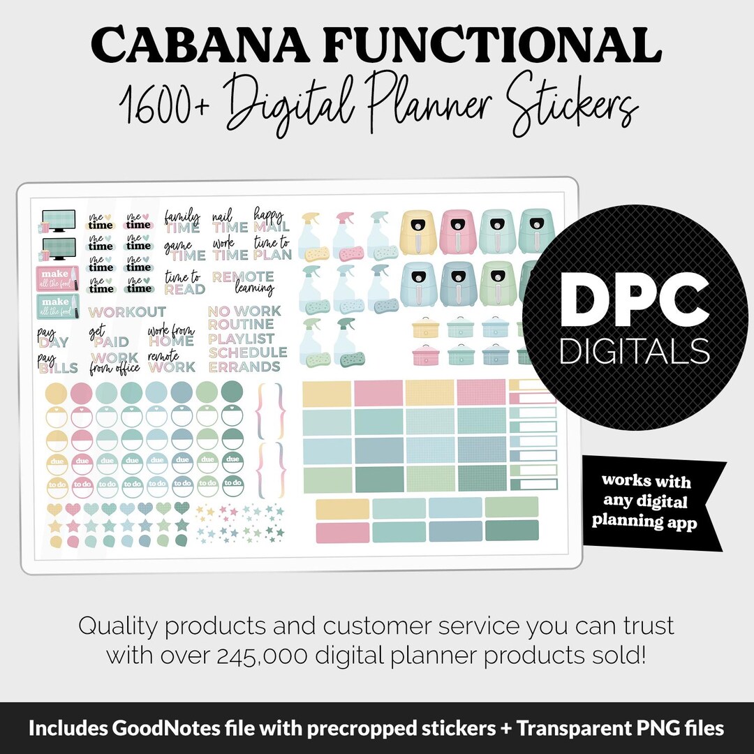 Cabana Functional Digital Sticker Set | Goodnotes, iPad & Android ...