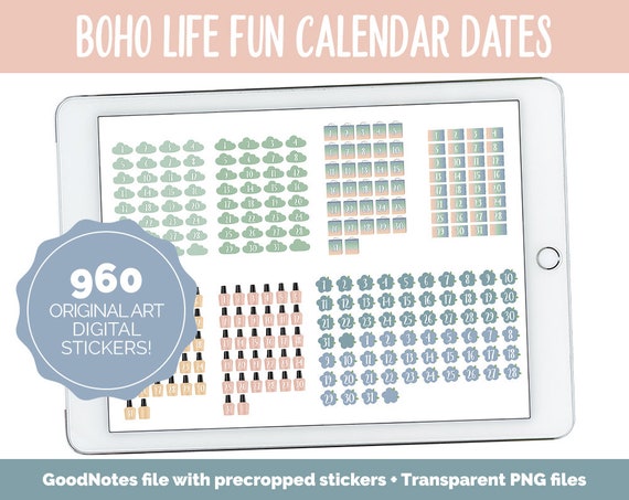 Boho Life Fun Calendar Date Digital Stickers Goodnotes Ipad - Etsy