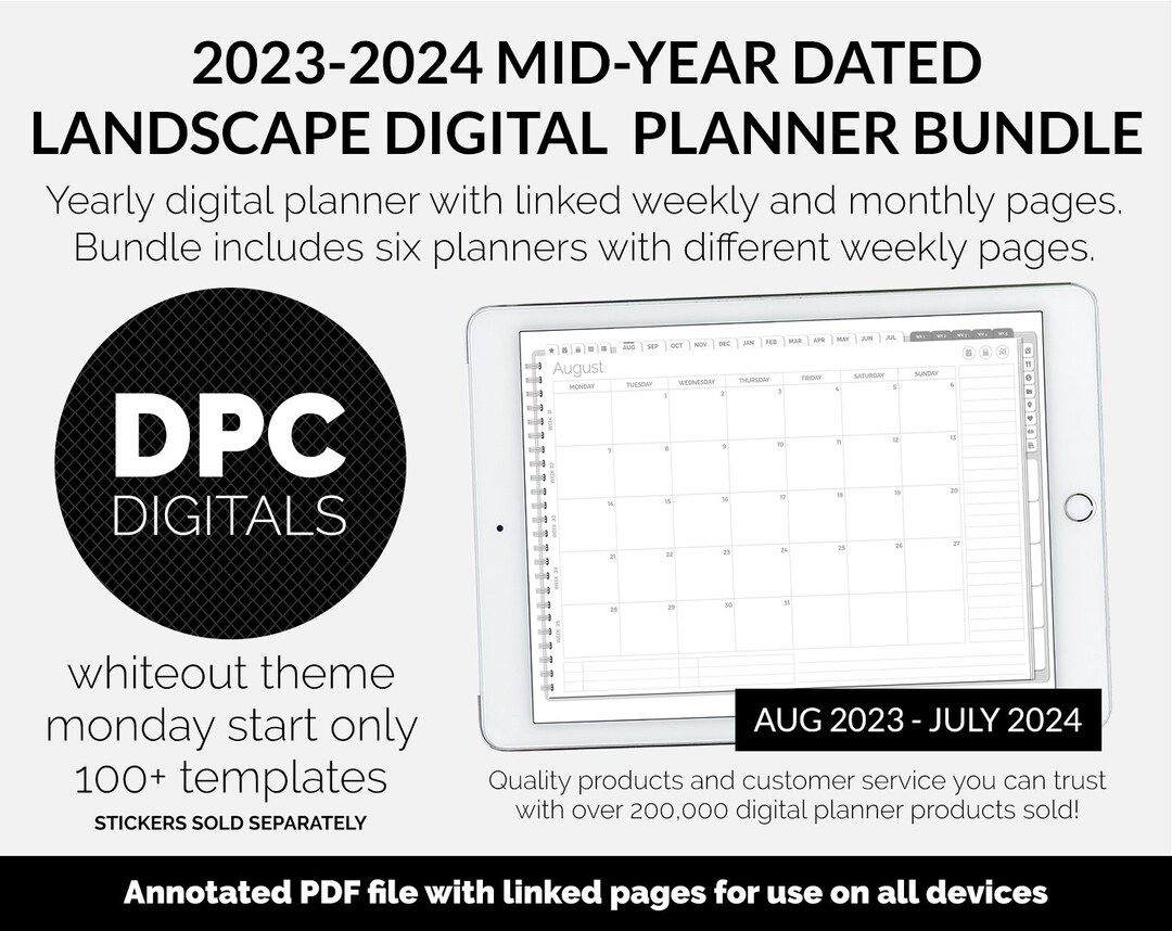 BUNDLE 2023-2024 Dated Mid-year Landscape Digital Planner Whiteout ...