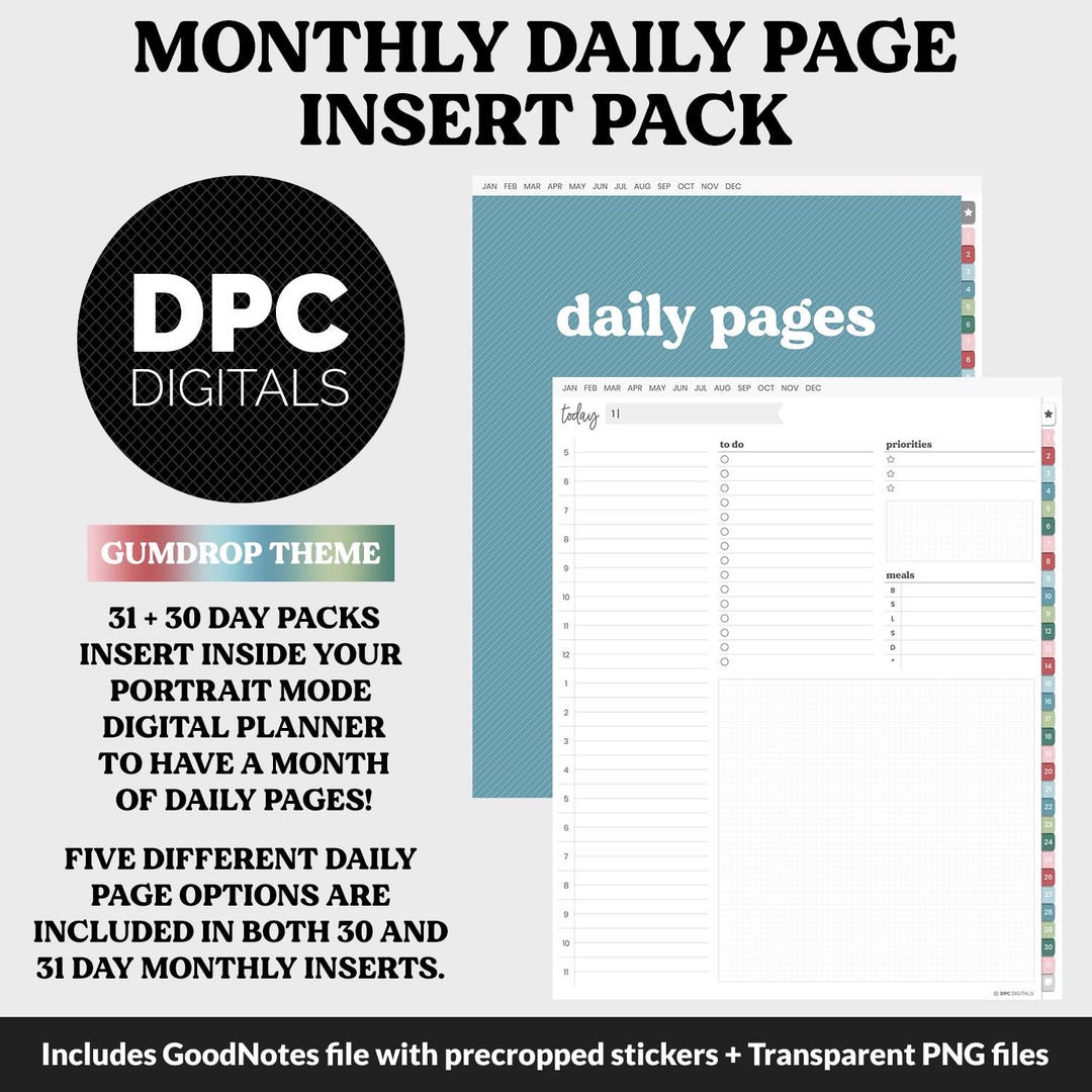 Linked Daily Portrait Digital Planner Insert | Gumdrop Theme ...