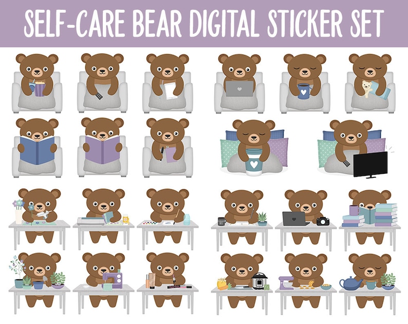 Self-care Bear Digital Planner Stickers Goodnotes Ipad and - Etsy