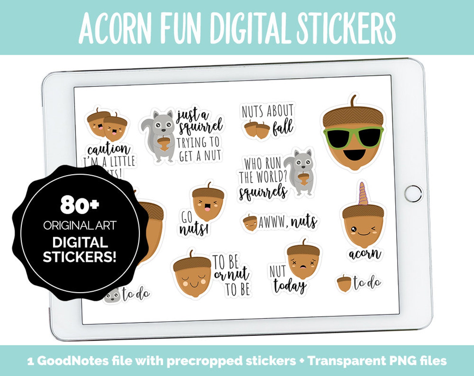 Acorn Fun Digital Stickers Goodnotes Ipad and Android | Etsy