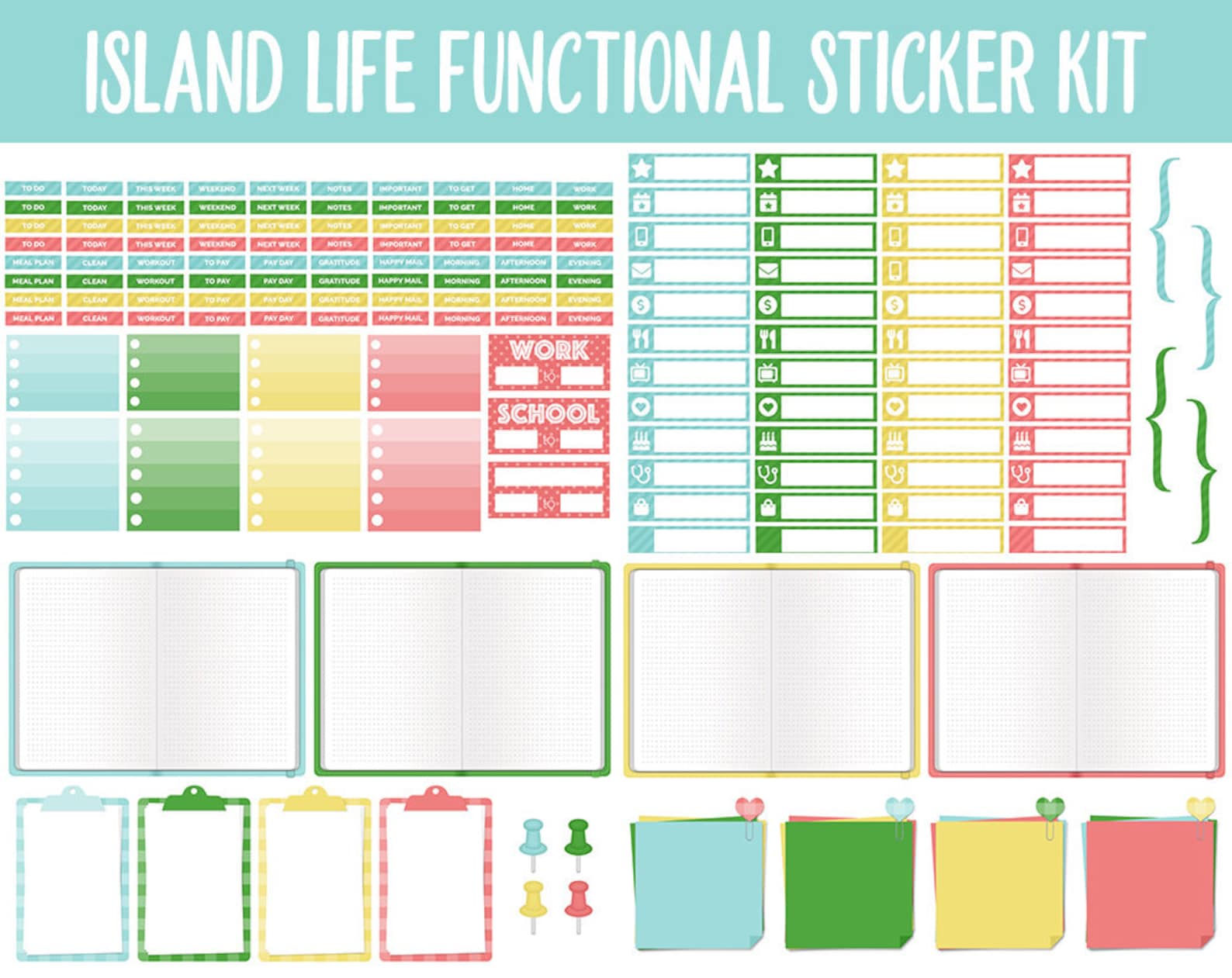 Island Life Functional Digital Stickers - Etsy