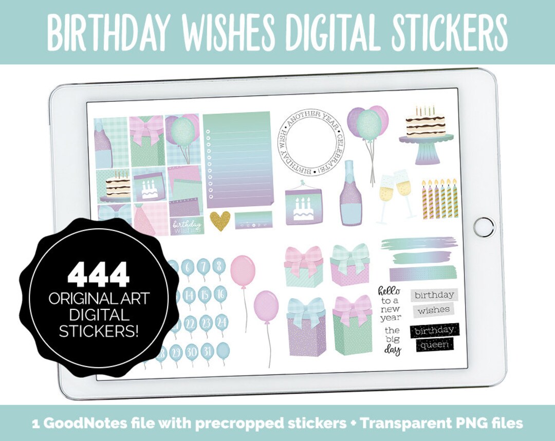 Birthday Wishes Digital Stickers | Goodnotes & iPad | Celebrate ...