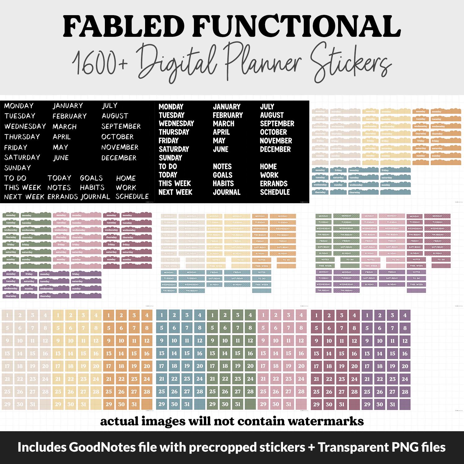 Fabled Functional Mega Digital Sticker Set | Goodnotes, iPad & Android ...