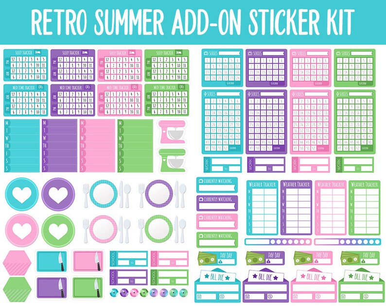 Retro Summer Add-on Digital Planner Stickers Goodnotes Ipad - Etsy