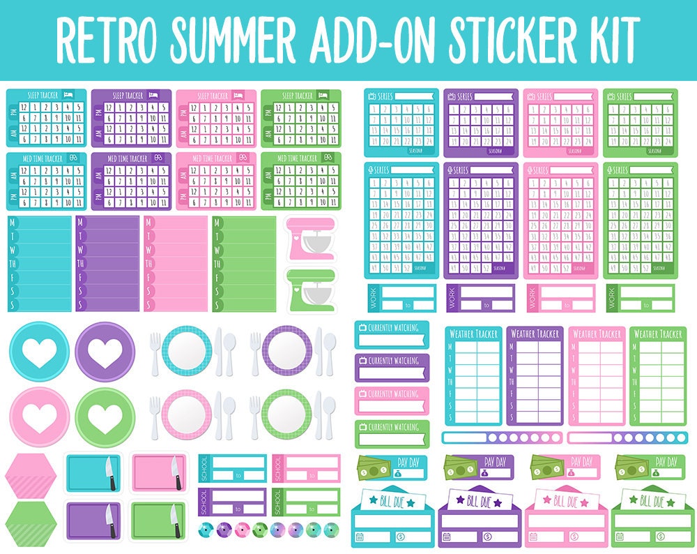 Retro Summer Add-on Digital Planner Stickers Goodnotes Ipad | Etsy