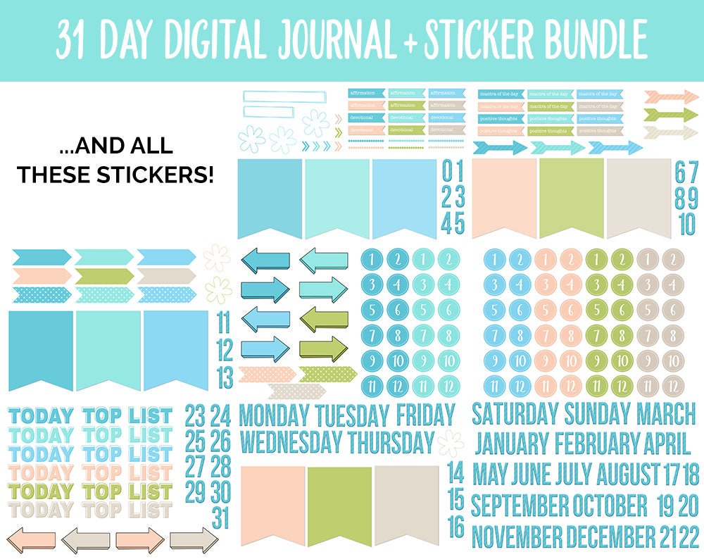 31 Day Digital Journal Sticker Bundle Seaside Goodnotes - Etsy