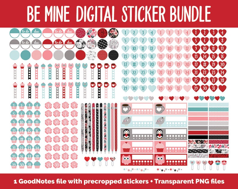 Valentine Mega Digital Sticker Bundle Goodnotes & Ipad - Etsy