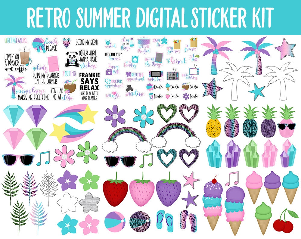 Retro Summer Digital Sticker Mega Bundle Goodnotes & Ipad - Etsy