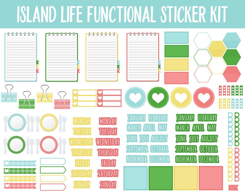 Island Life Functional Digital Stickers - Etsy