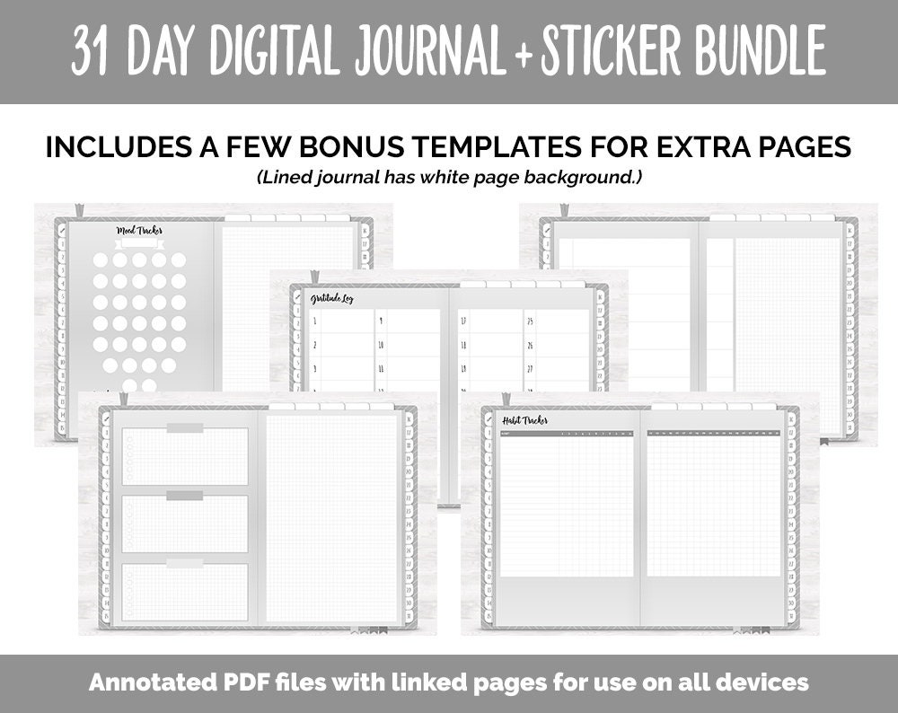 31 Day Digital Journal Sticker Bundle Whiteout | Etsy
