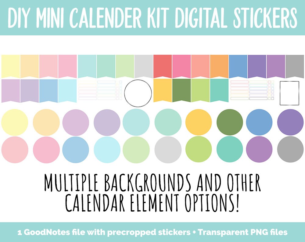DIY Mini Calendar Digital Stickers Kit Goodnotes Ipad and - Etsy UK