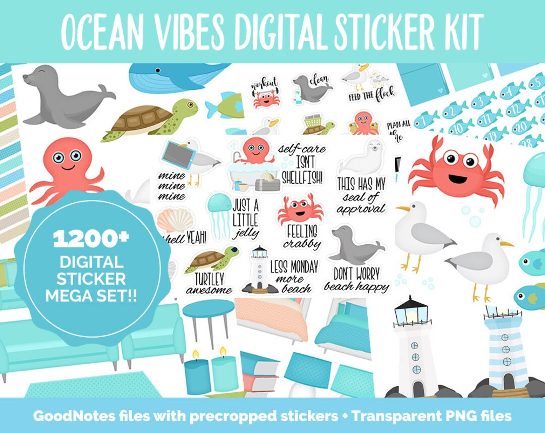 Ocean Vibes Digital Sticker Mega Bundle | Goodnotes & iPad | Summer ...
