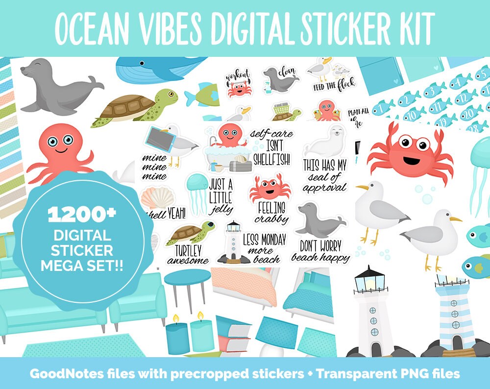 Ocean Vibes Digital Sticker Mega Bundle Goodnotes & Ipad - Etsy