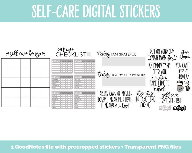 Self-care Digital Stickers Goodnotes & Ipad Mental Health - Etsy